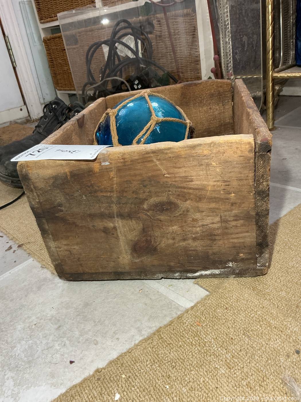 Wood Crate And Blue Glass Fishing Float | Maxsold