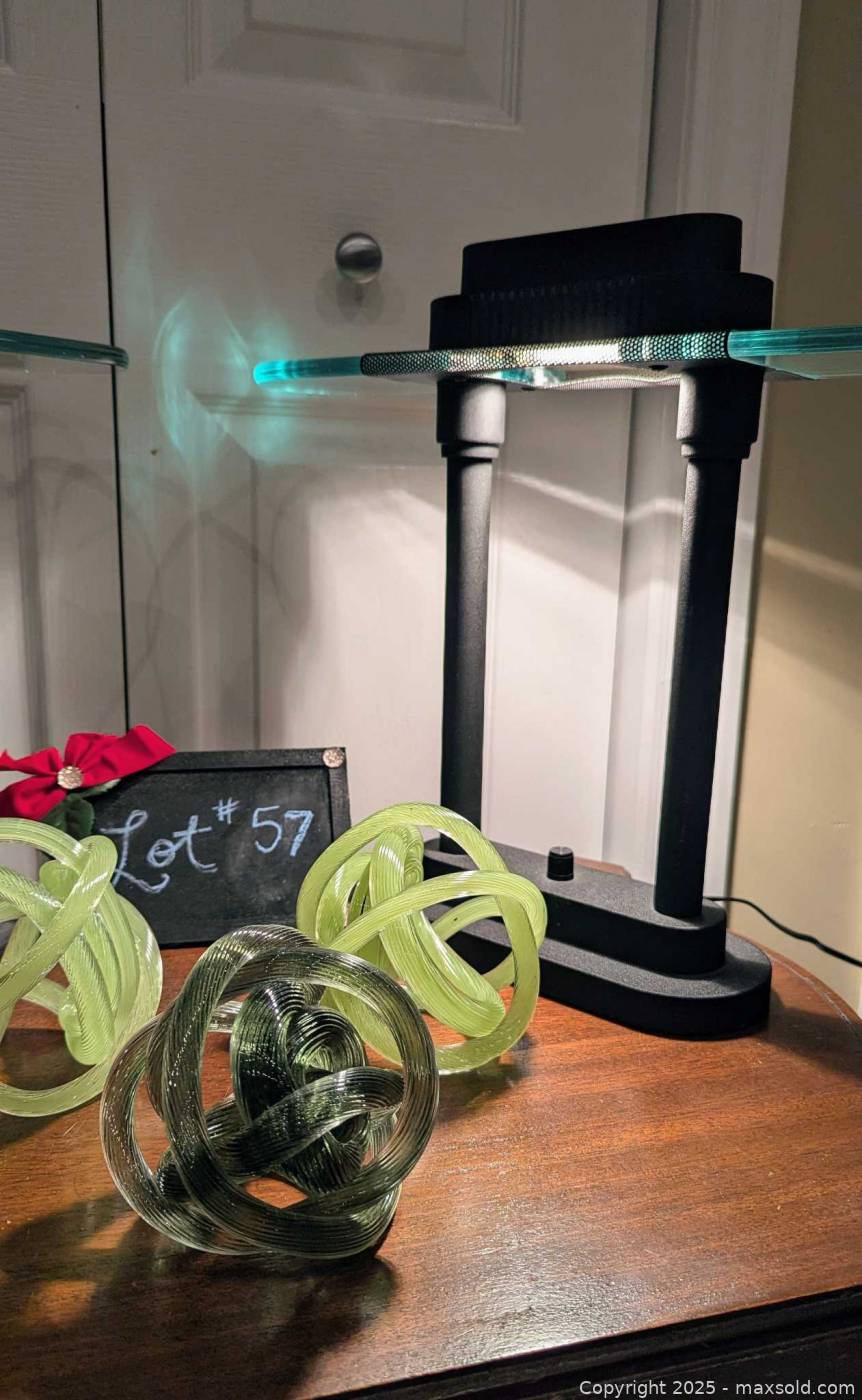 Vintage Postmodern Halogen Banker Lamps & Art Glass | Maxsold
