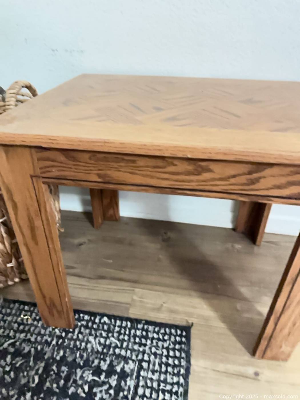 Rustic light oak veneer accent table | Maxsold