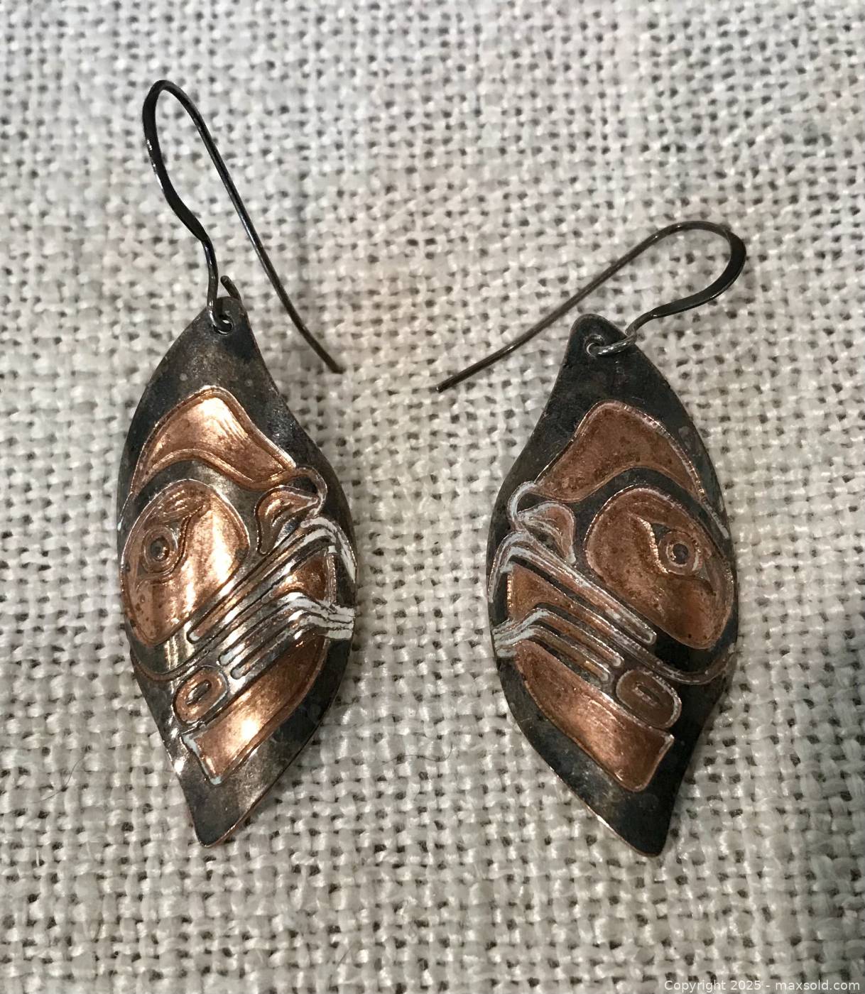 Signed First Nations copper & silver earrings | Maxsold