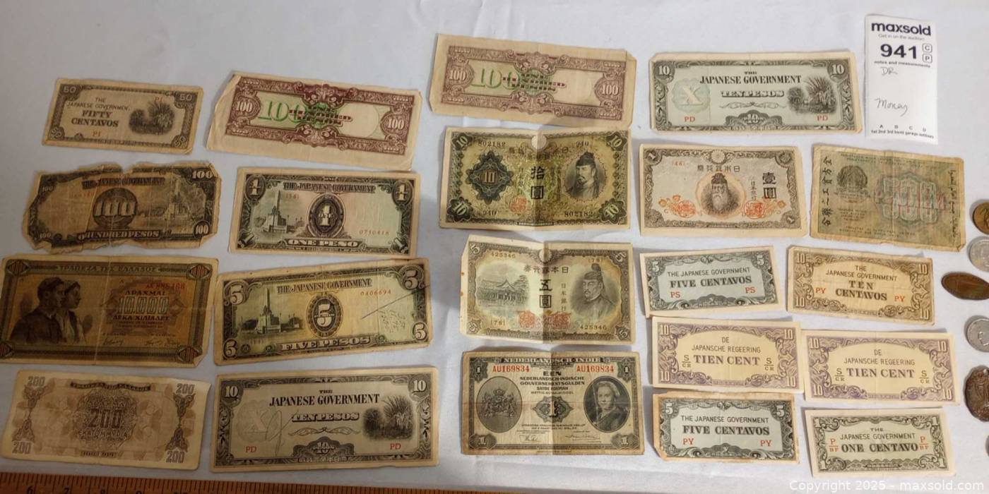 World banknotes & coins c.1930s-60s, ~24 notes & ~17 coins | Maxsold
