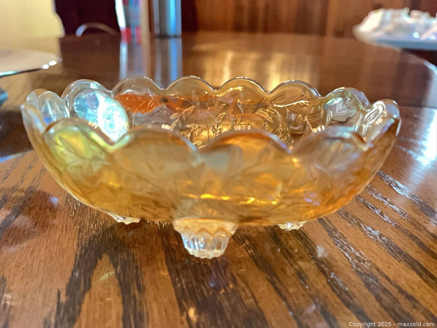 Marigold Carnival Glass Trinket Box, Footed Bowl, Turquoise Vase ...