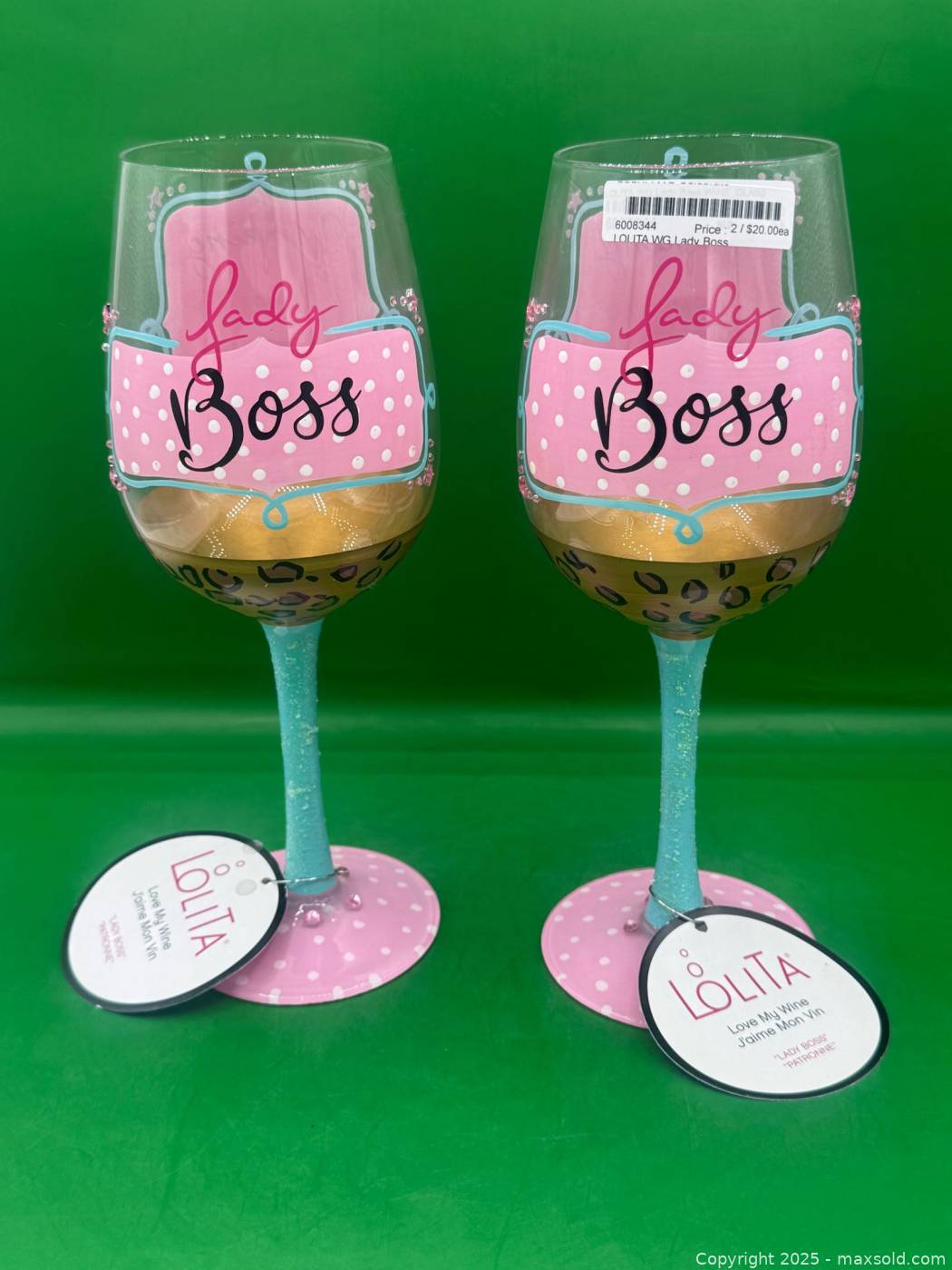 Enesco Lolita Lady Boss wine glasses, pair | Maxsold