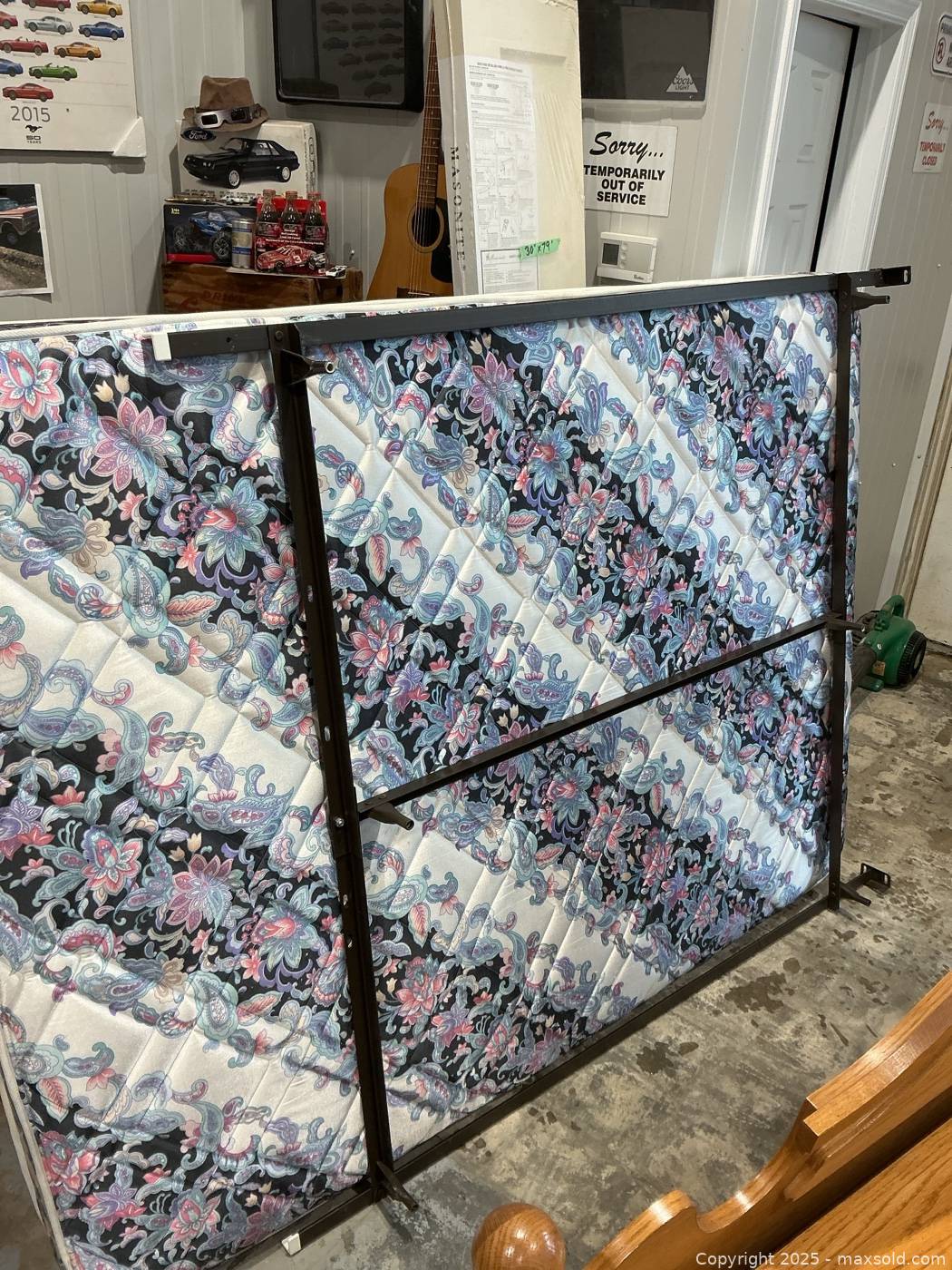 Queen size bed with mattress and steel frame | Maxsold