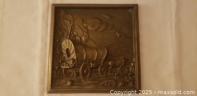 Copper embossed covered wagon wall plaque | Maxsold