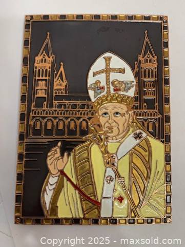 Pair enamel-on-metal pope plaques | Maxsold