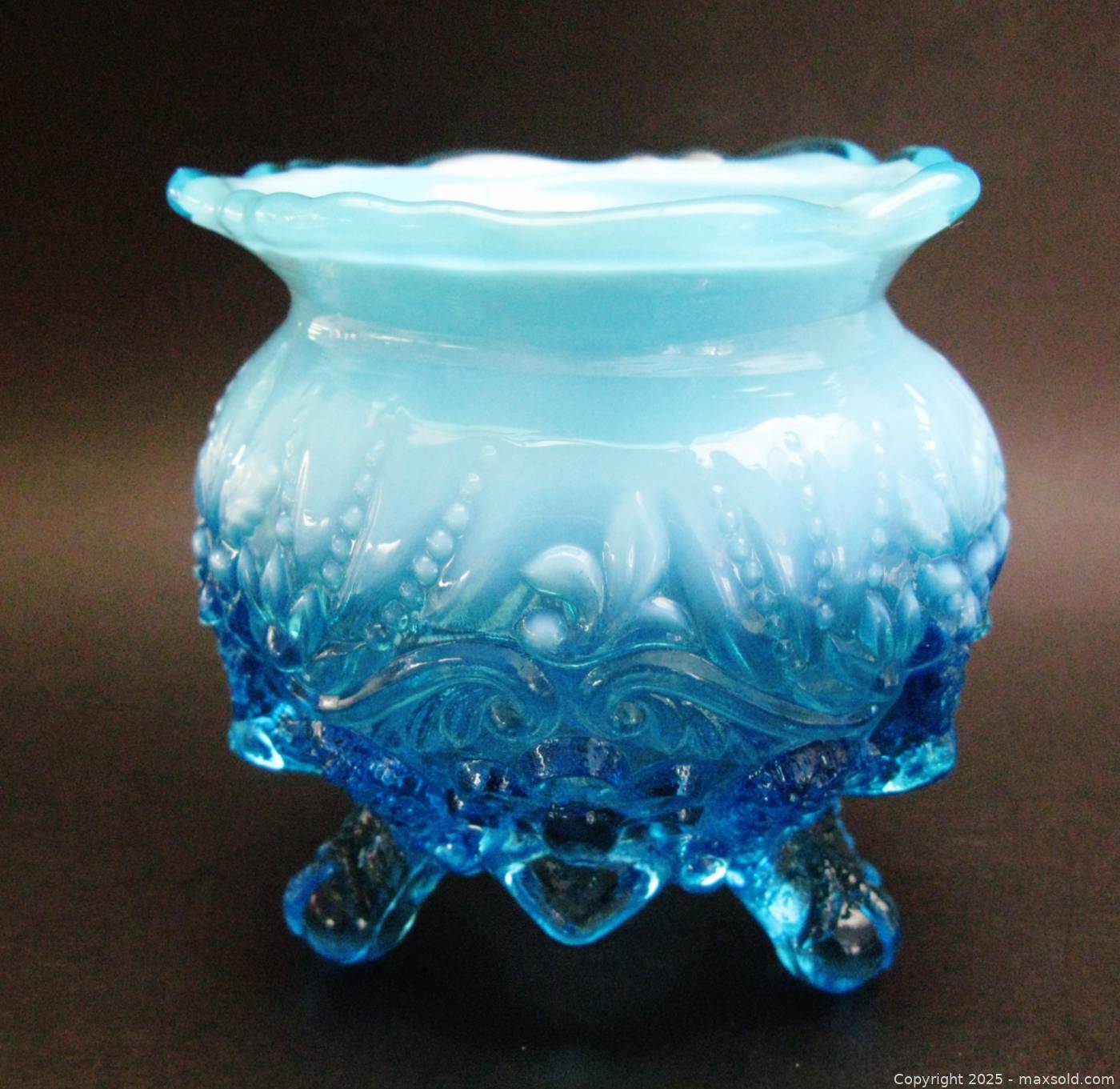 Sowerby blue opaline footed rose bowl vase | Maxsold