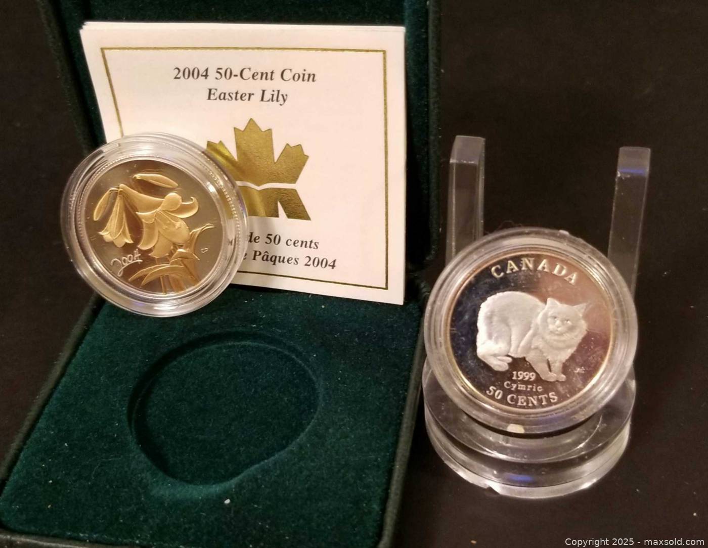Canadian sterling 50-cent coins 1999 Cymric Cat & 2004 Easter Lily ...