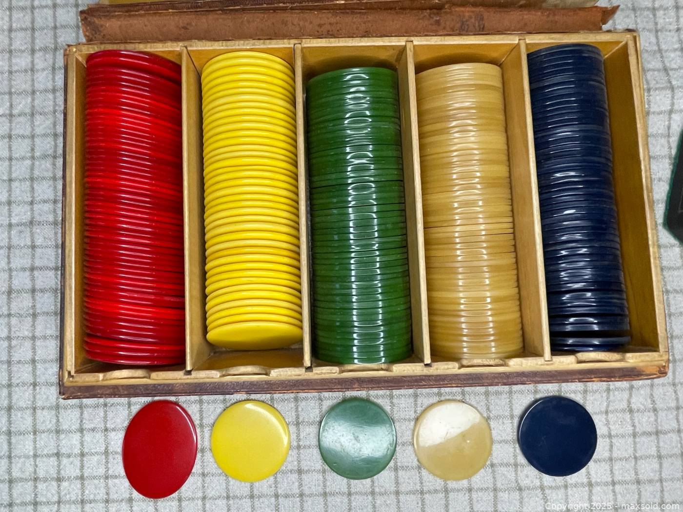 Antique Bakelite Poker Chips And Monogrammed Coasters | Maxsold