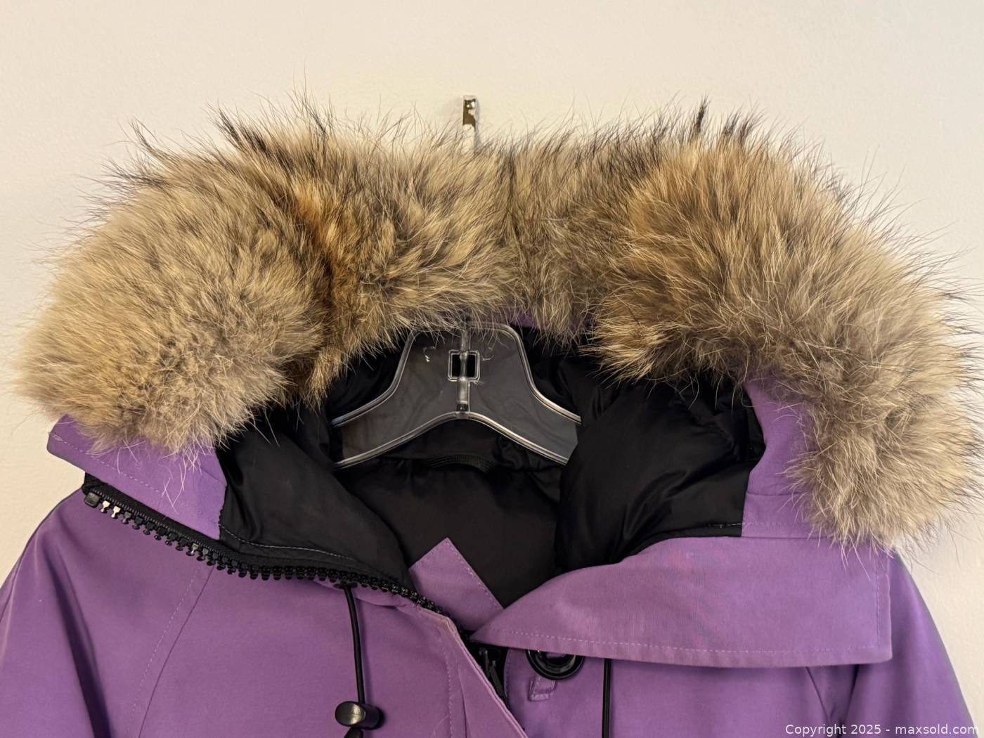 Purple Canada Goose women’s small down bomber jacket with coyote fur ...