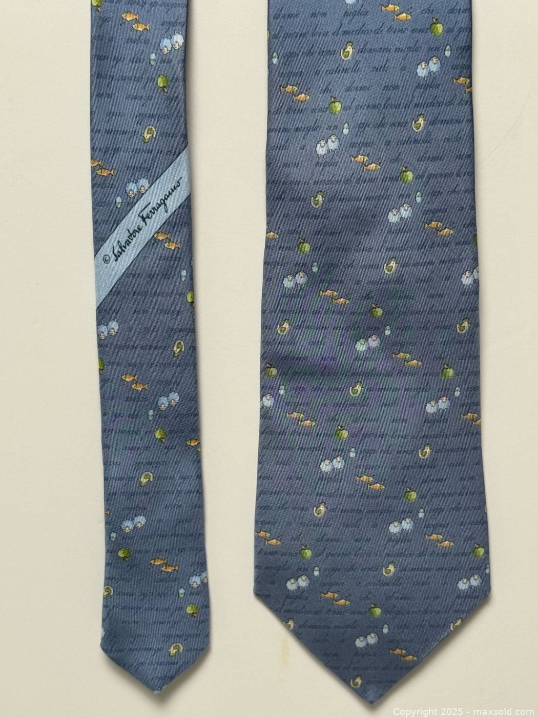 Salvatore Ferragamo silk tie with farm animal motif | Maxsold