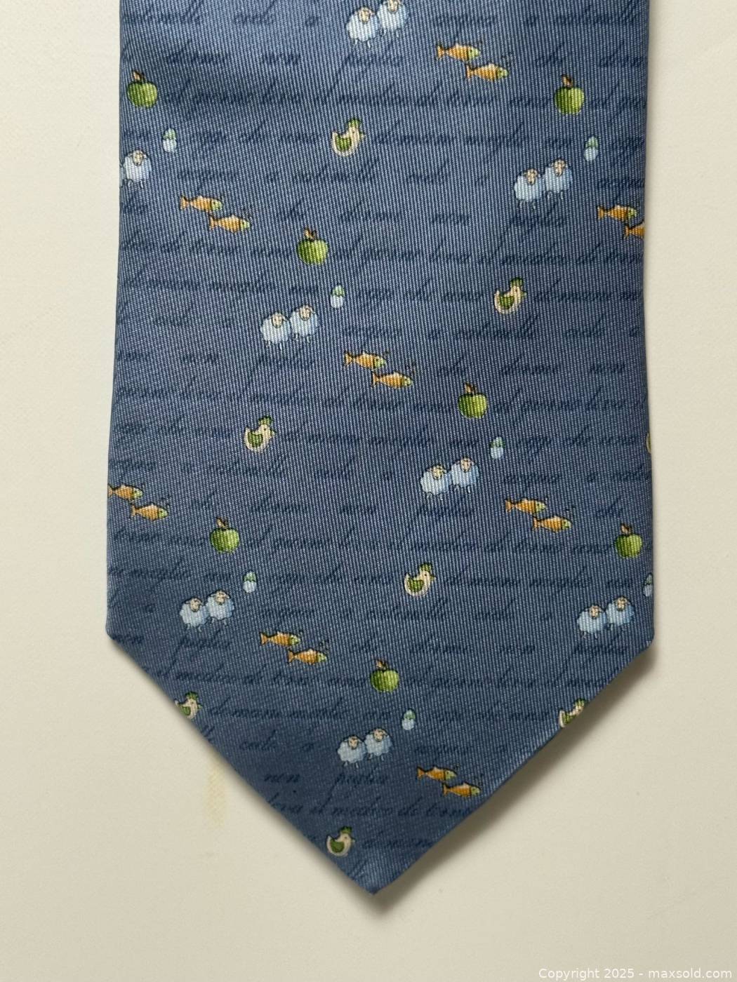Salvatore Ferragamo silk tie with farm animal motif | Maxsold