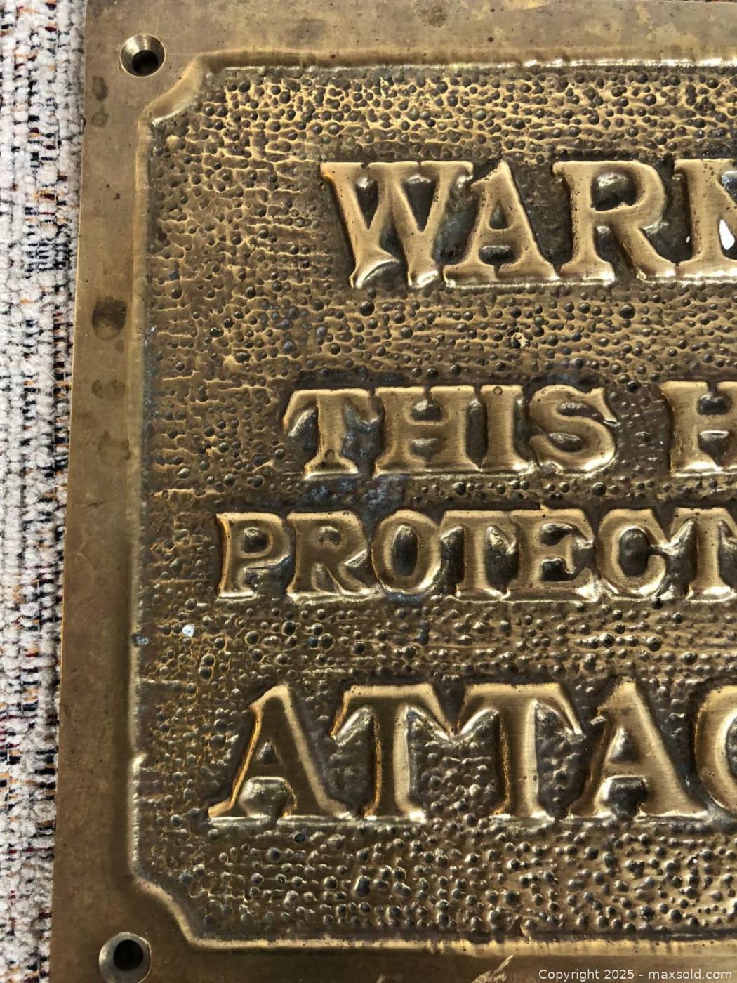 Vintage brass Attack Cat warning plaque | Maxsold