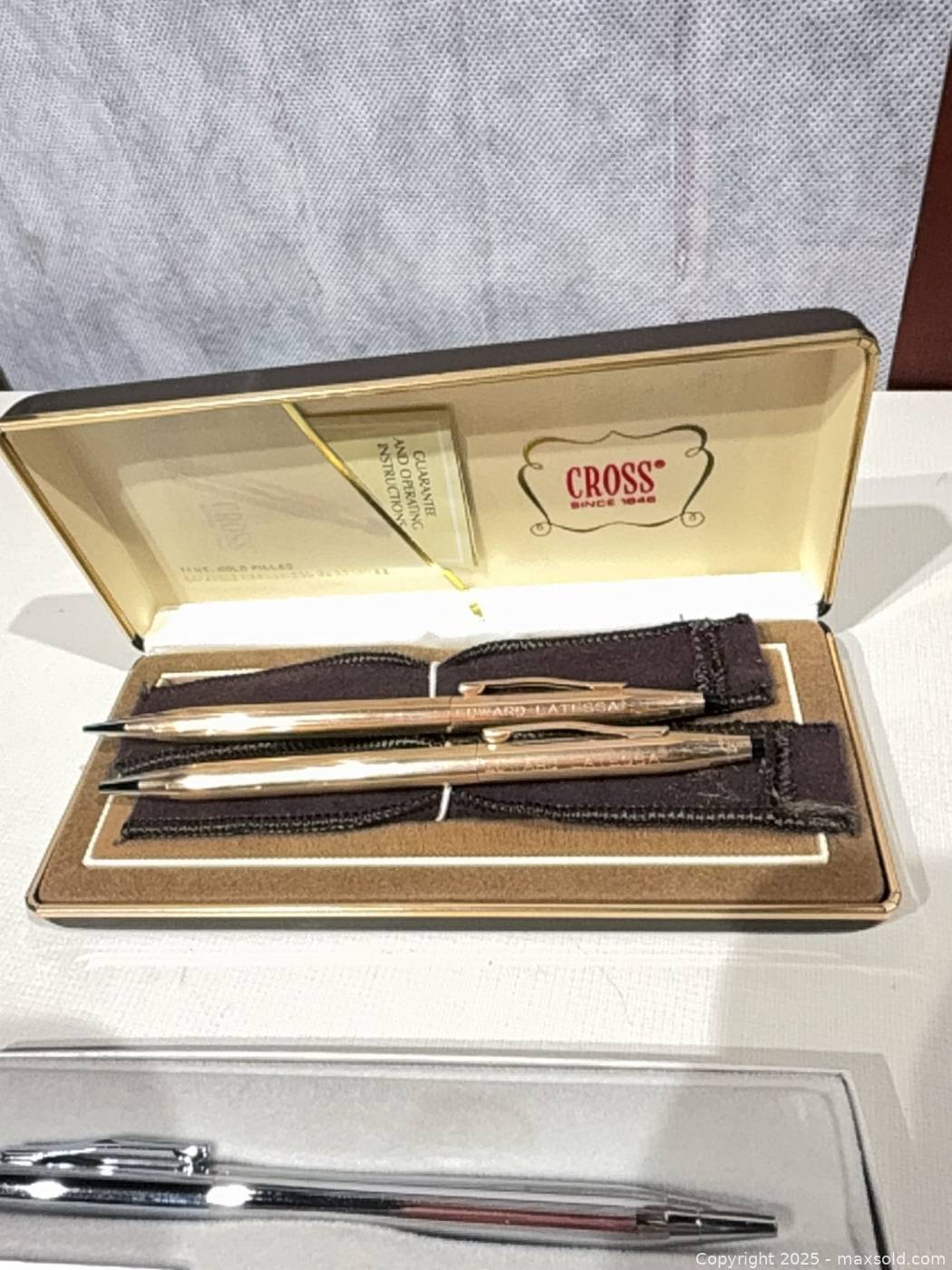 Cross gold-filled pen and pencil set with chrome pen and presentation ...
