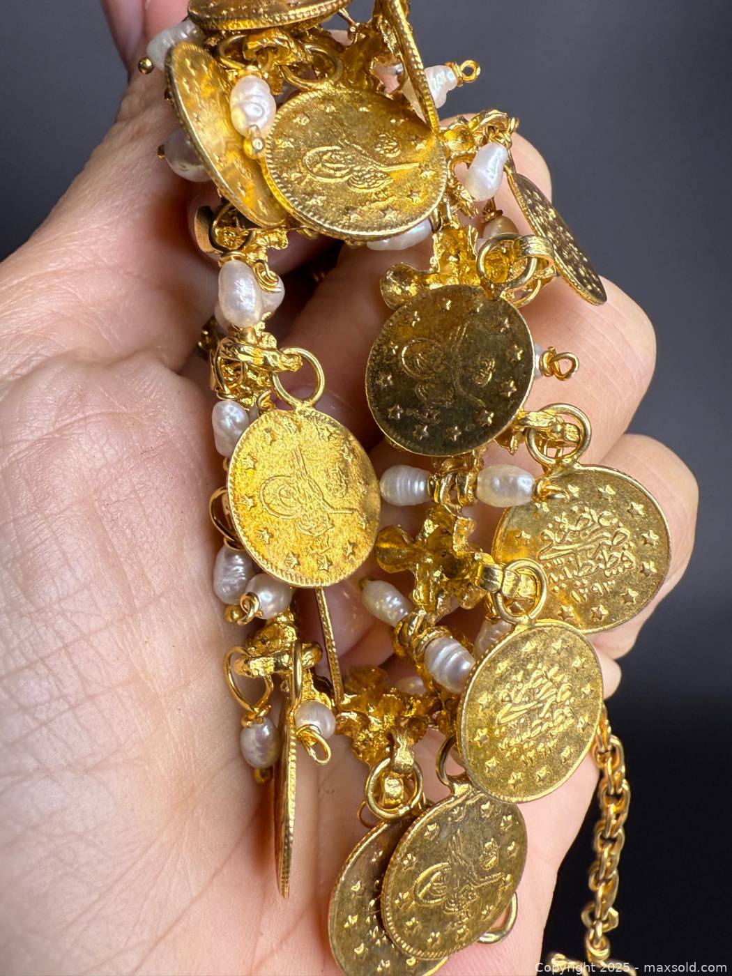 Gold-Tone Pearl Middle Eastern Coin Necklace | Maxsold