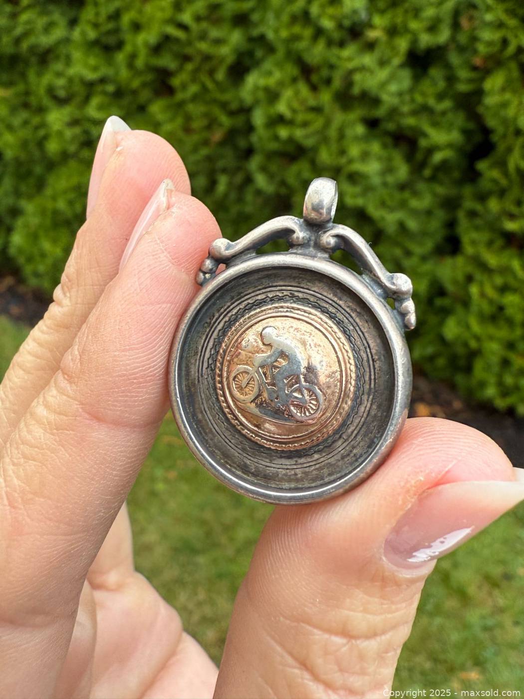 Pair antique 9ct gold & sterling silver fob pendants | Maxsold