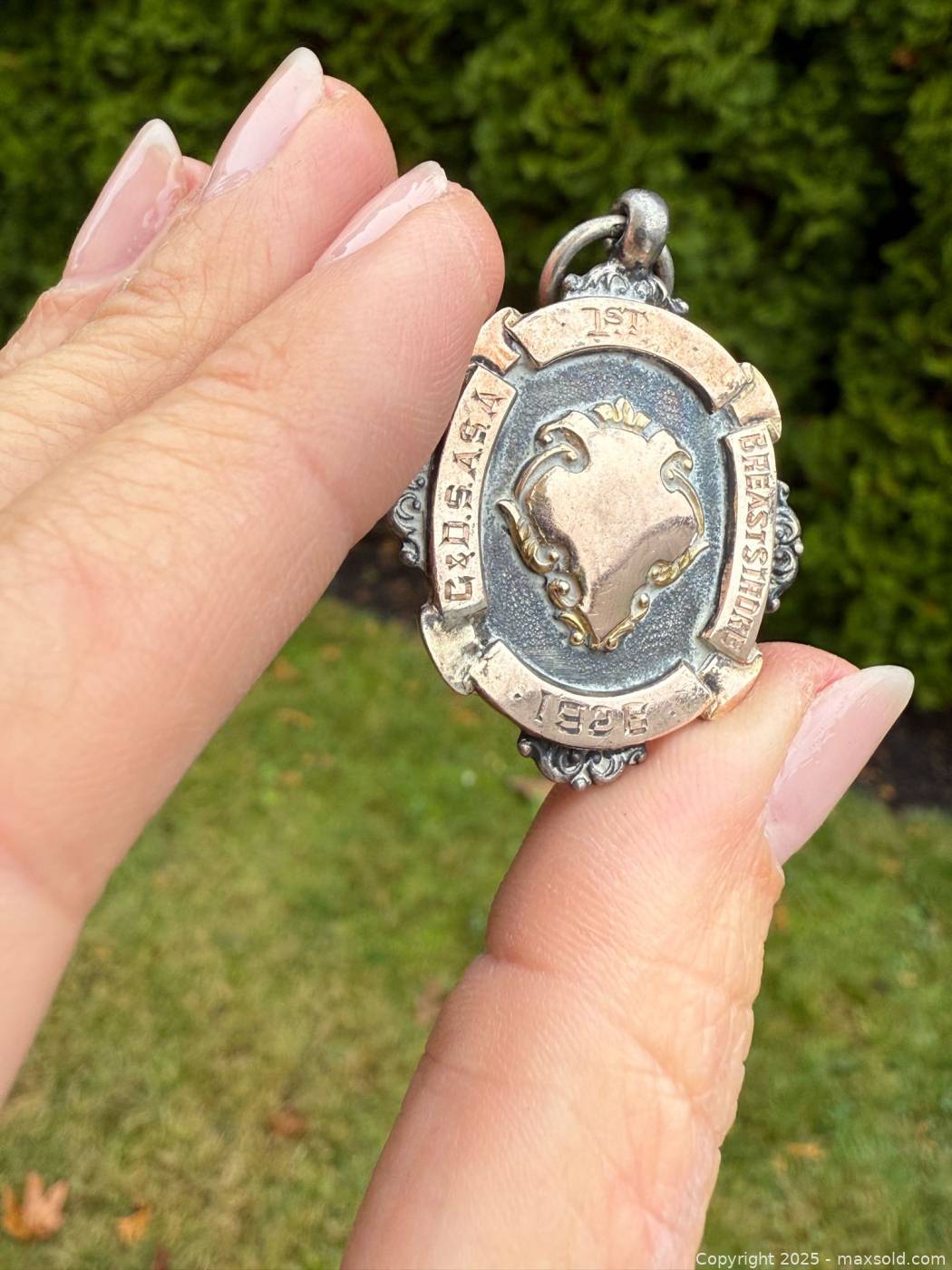 Pair antique 9ct gold & sterling silver fob pendants | Maxsold