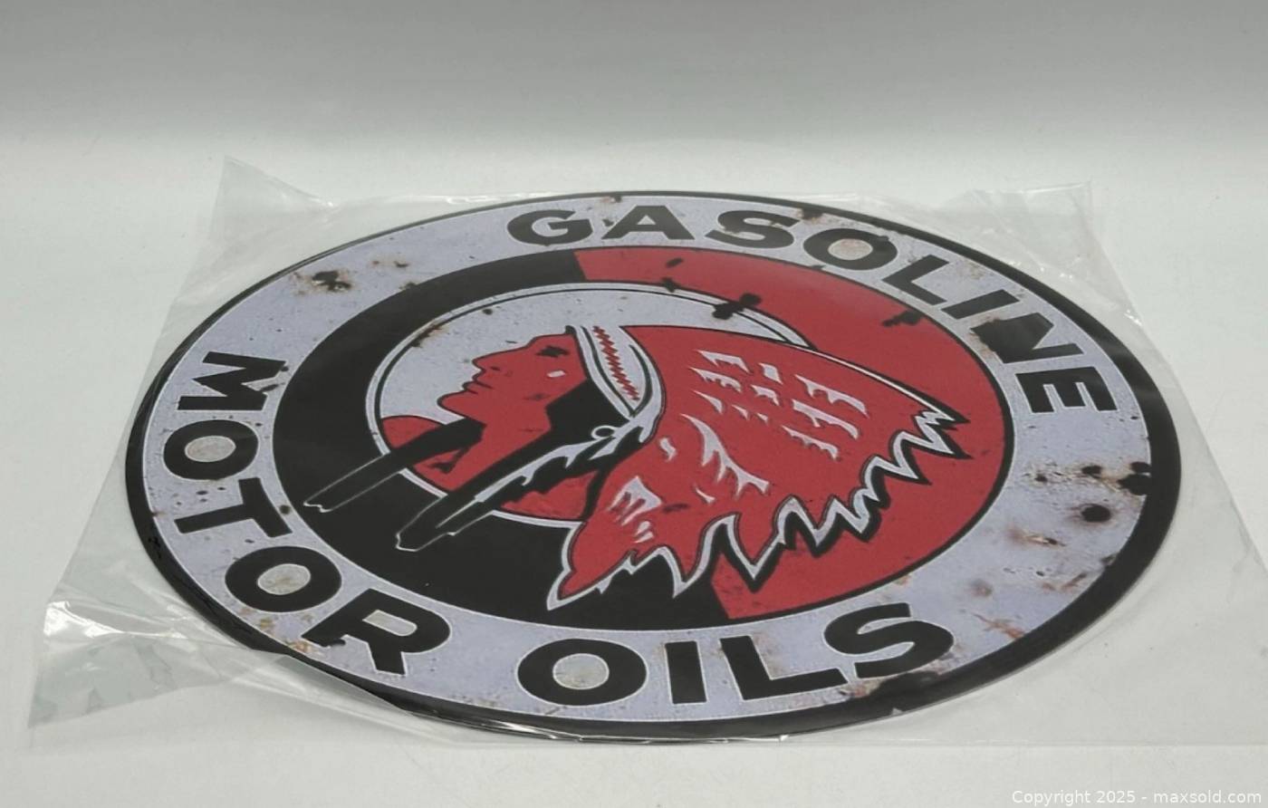 12" Gasoline Motor Oils round metal sign | Maxsold