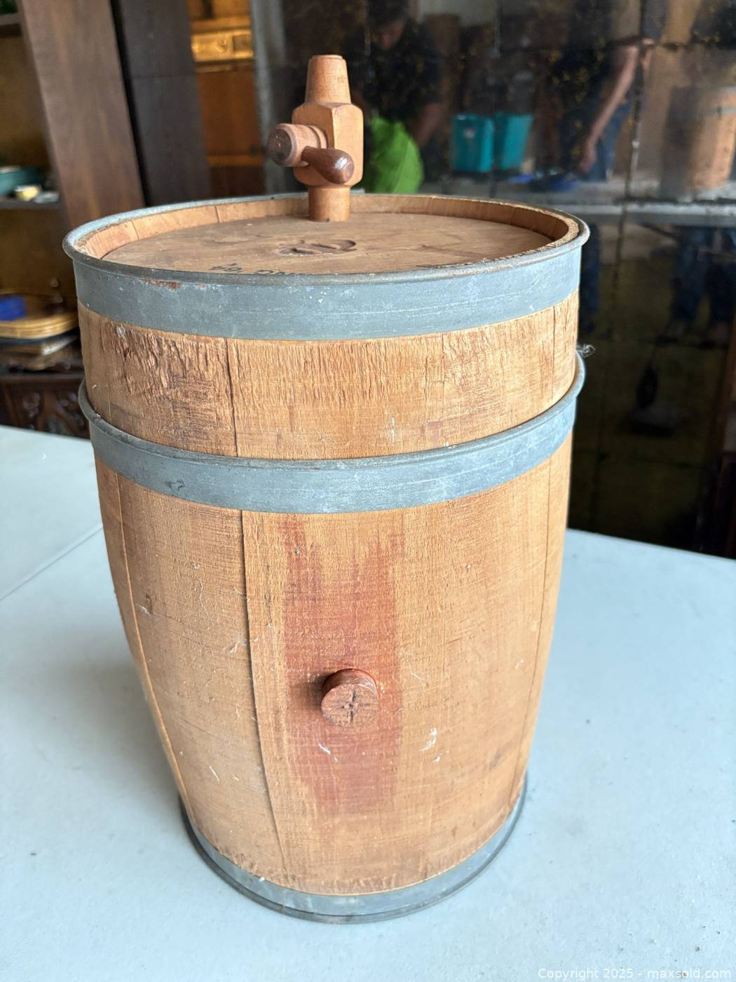 Wooden barrel butter churn with spigot | Maxsold