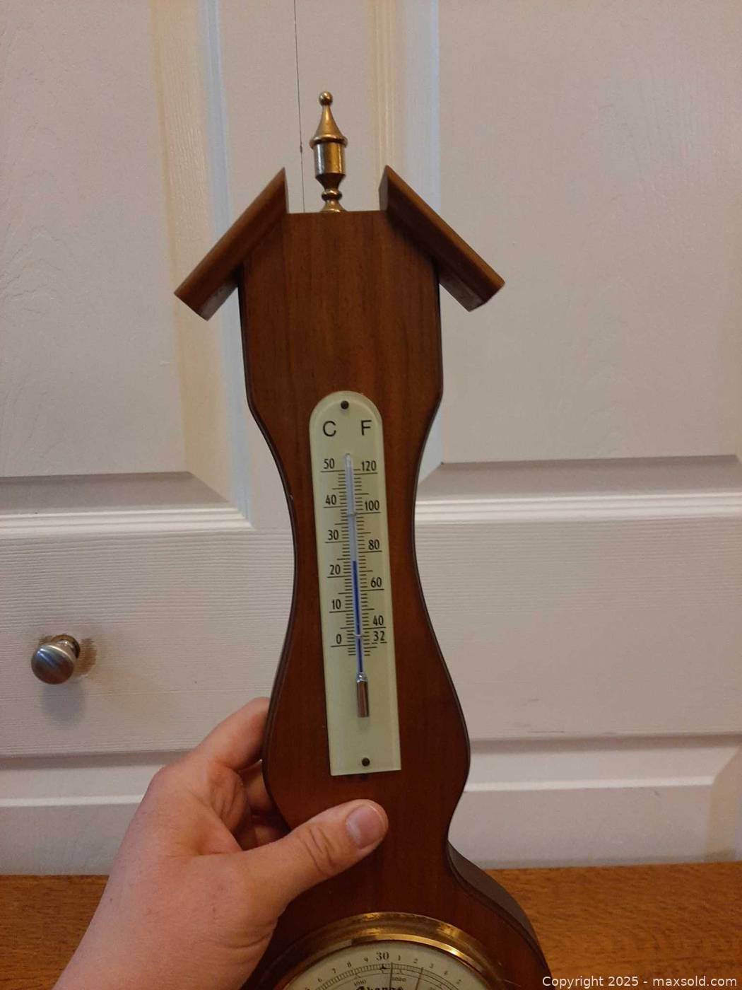 Vintage wooden banjo barometer with thermometer and hygrometer | Maxsold