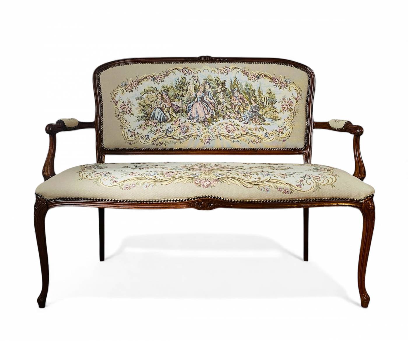 Vintage French Provincial Louis XV style Chateau d’Ax tapestry settee ...