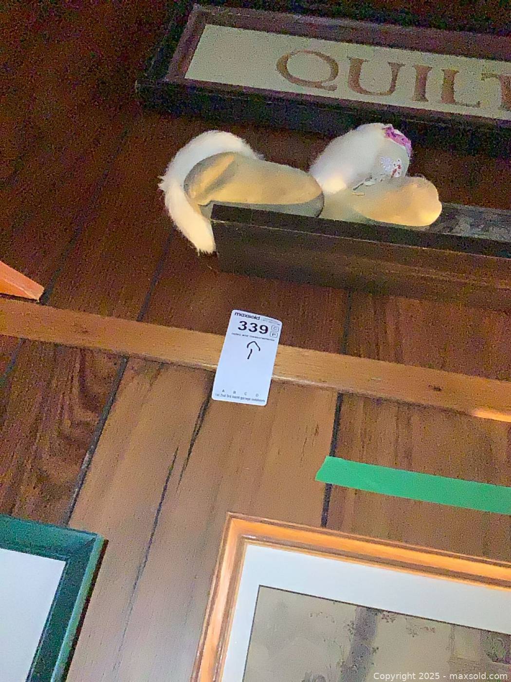 Quilts sign, wall shelf, Inuit art, plush toy | Maxsold