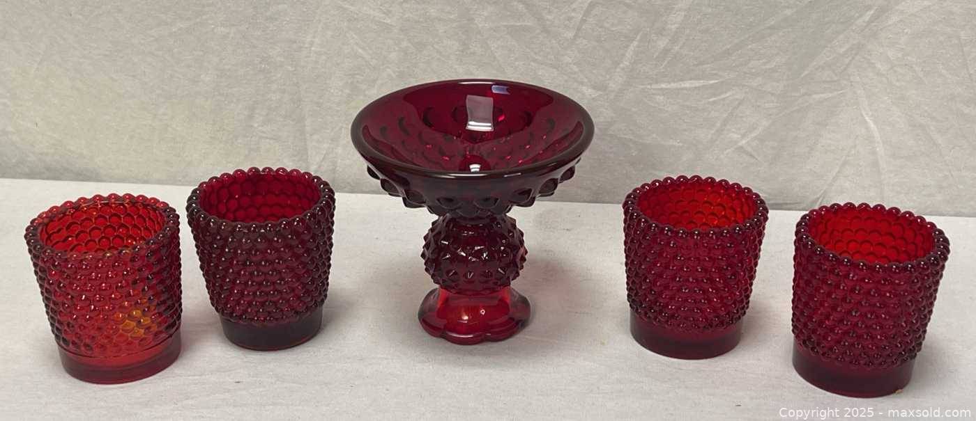 Ruby Red Hobnail Pressed Glass – 5-Piece | Maxsold