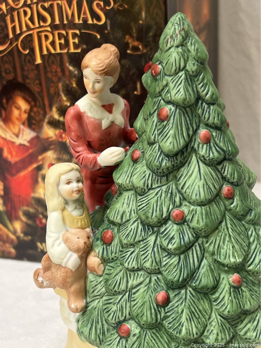 1988 Claire Burke “Oh Christmas Tree” musical porcelain figurine with ...
