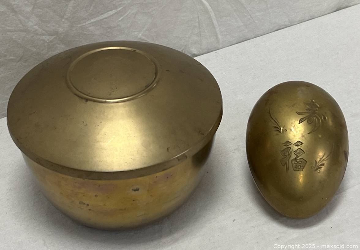 Vintage Brass Lidded Bowl and Etched Brass Egg Box | Maxsold