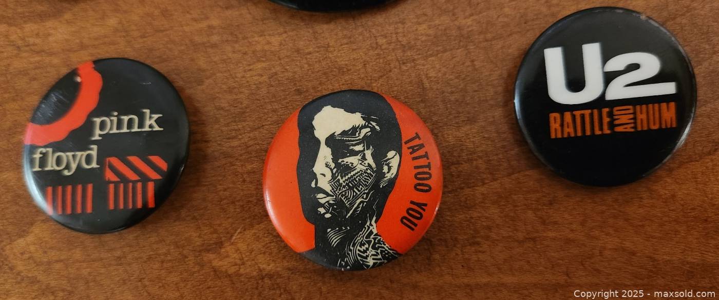 9 vintage 1980s band buttons | Maxsold