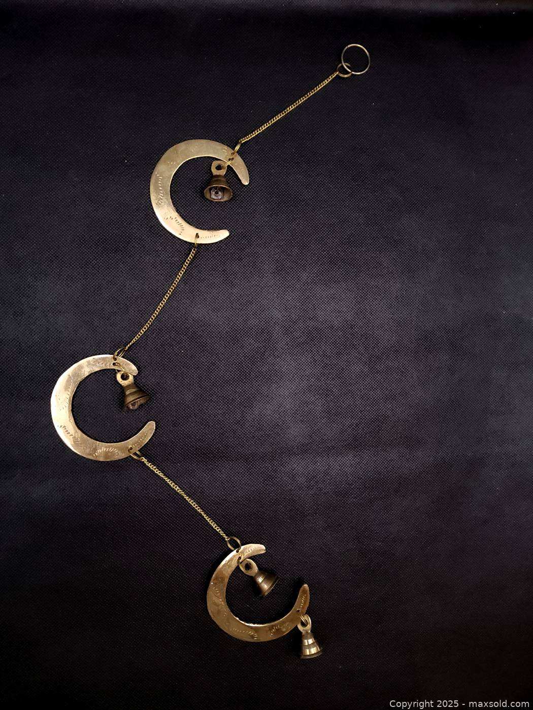 Vintage brass crescent moon bell wall hanging | Maxsold