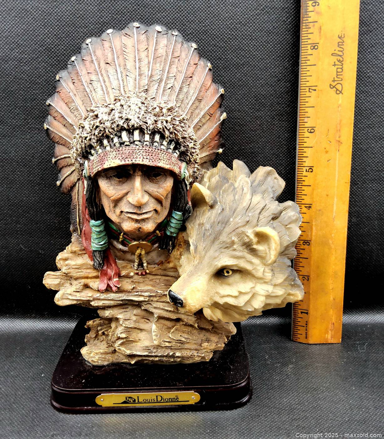 Louis Dionne Resin Sculpture Chief & Wolf 9" | Maxsold