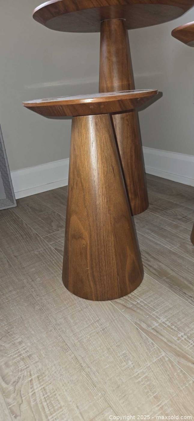 Set of 3 solid wood cone pedestal accent tables | Maxsold