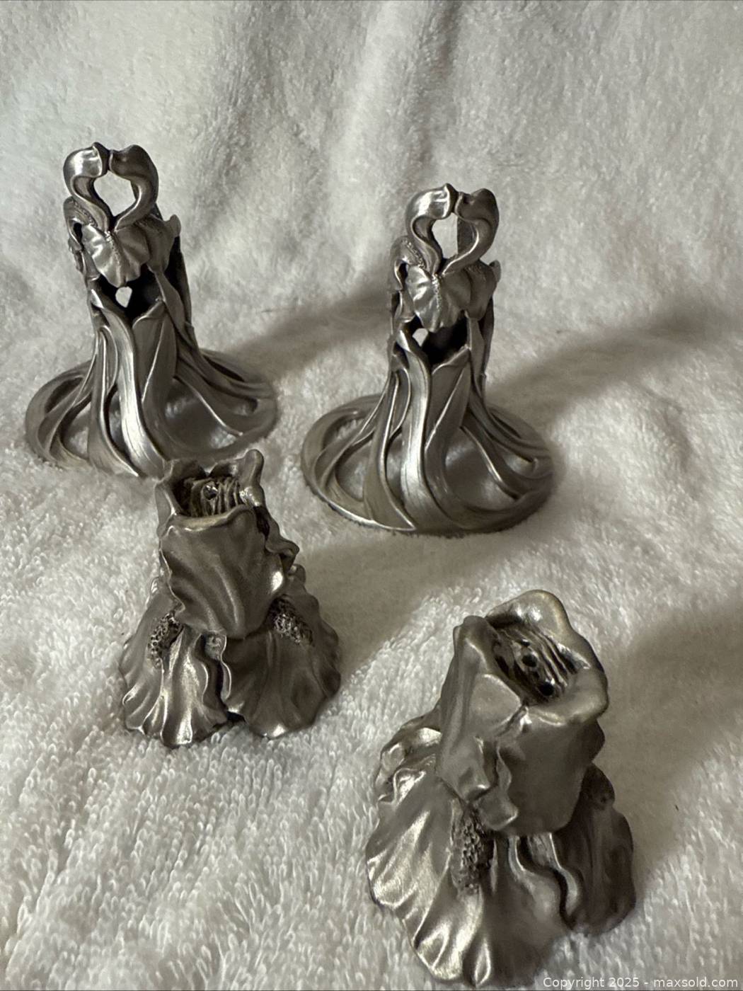 Pewter iris candlestick holders, salt & pepper shakers, ceramic cherub ...