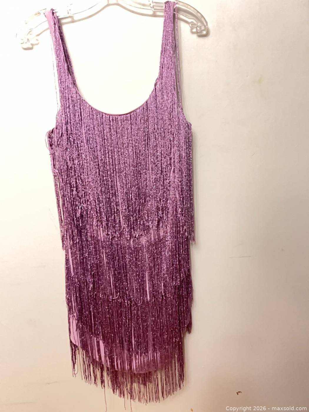 Light mauve fringe sleeveless dress L | Maxsold