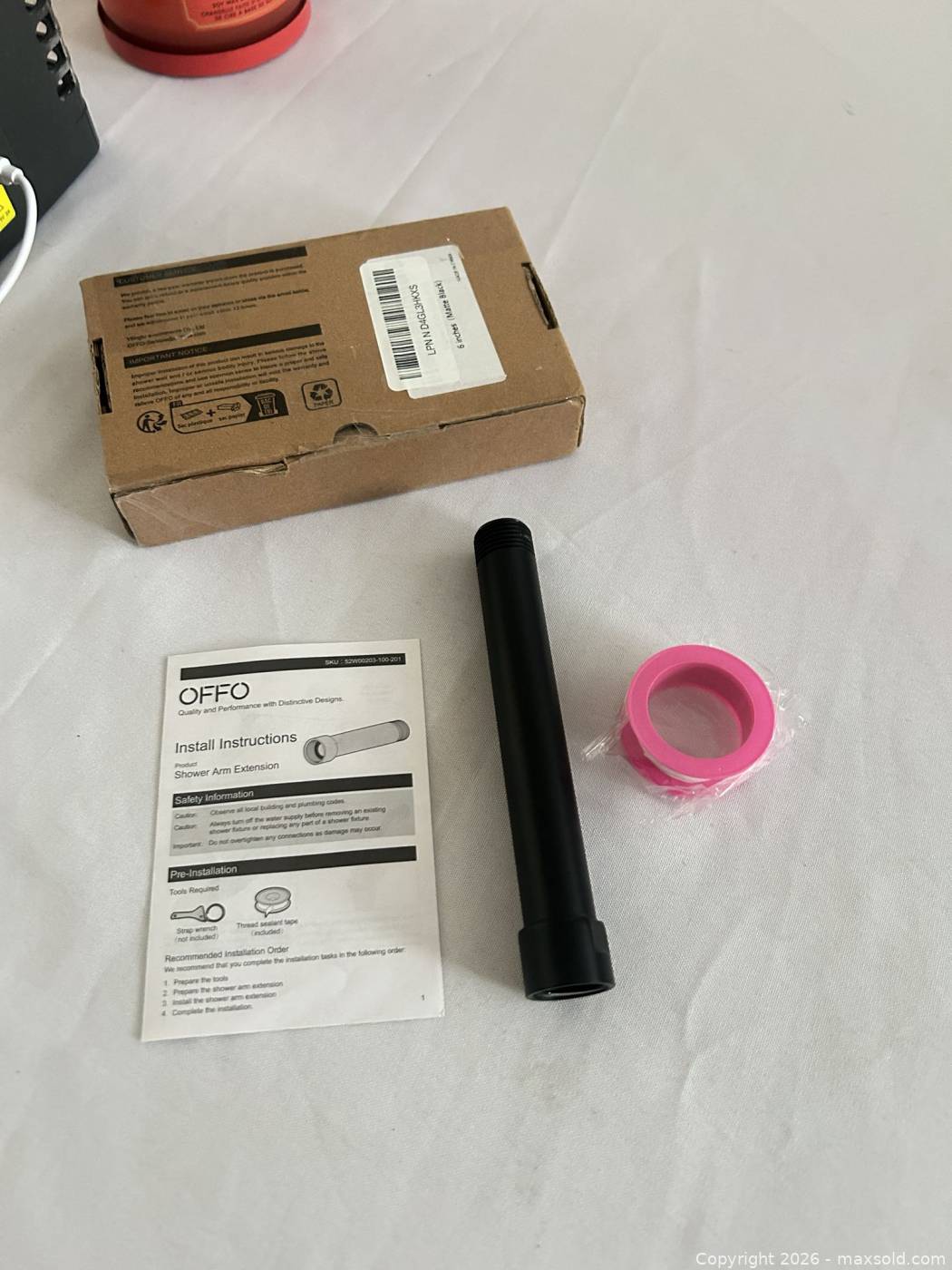 OFFO matte black 6" shower arm extension with tape and instructions ...