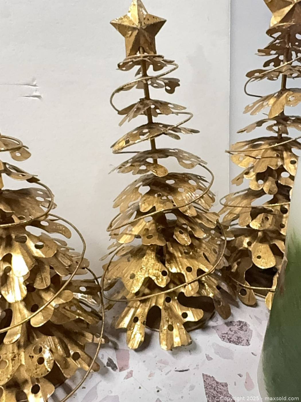 Flameless Pillar Candles And Gold Metal Tabletop Trees | Maxsold