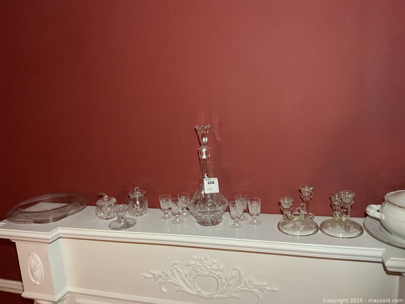 Cut crystal pinwheel decanter set, bowl, candle holders and condiment ...