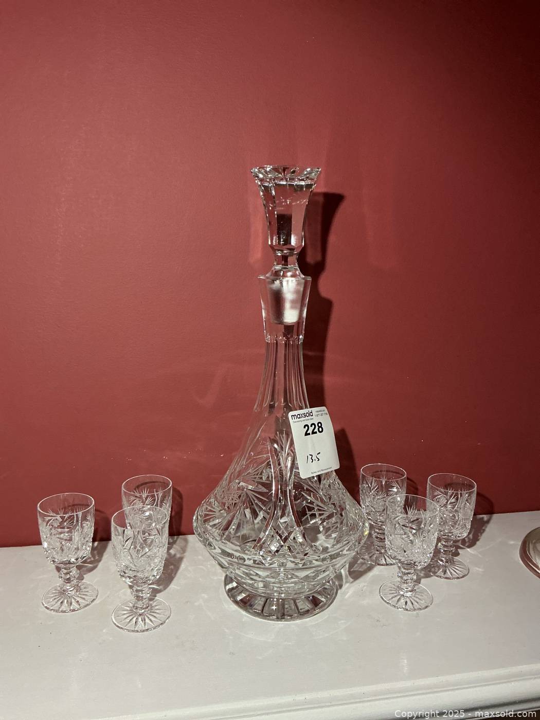 Cut crystal pinwheel decanter set, bowl, candle holders and condiment ...