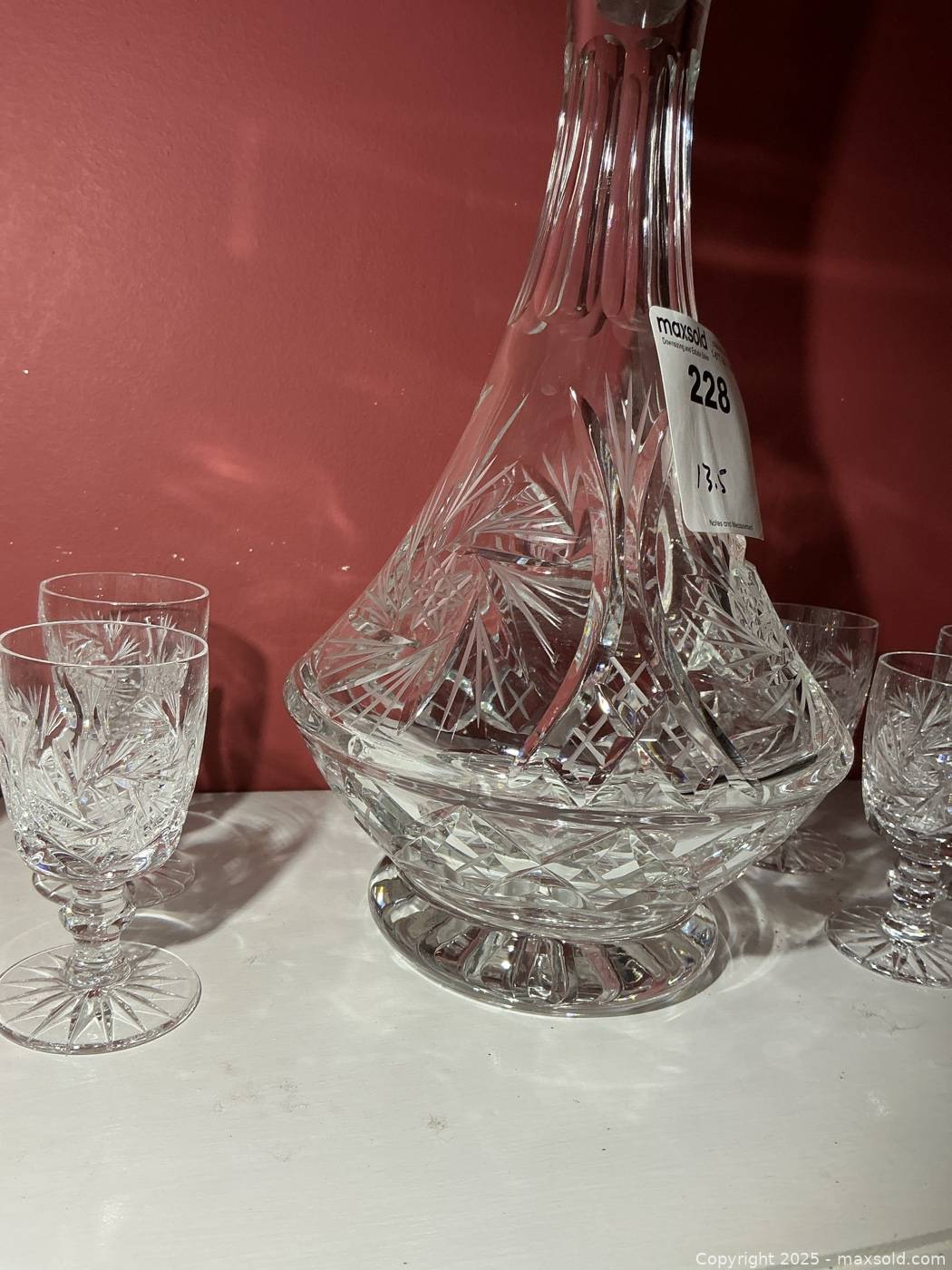 Cut crystal pinwheel decanter set, bowl, candle holders and condiment ...