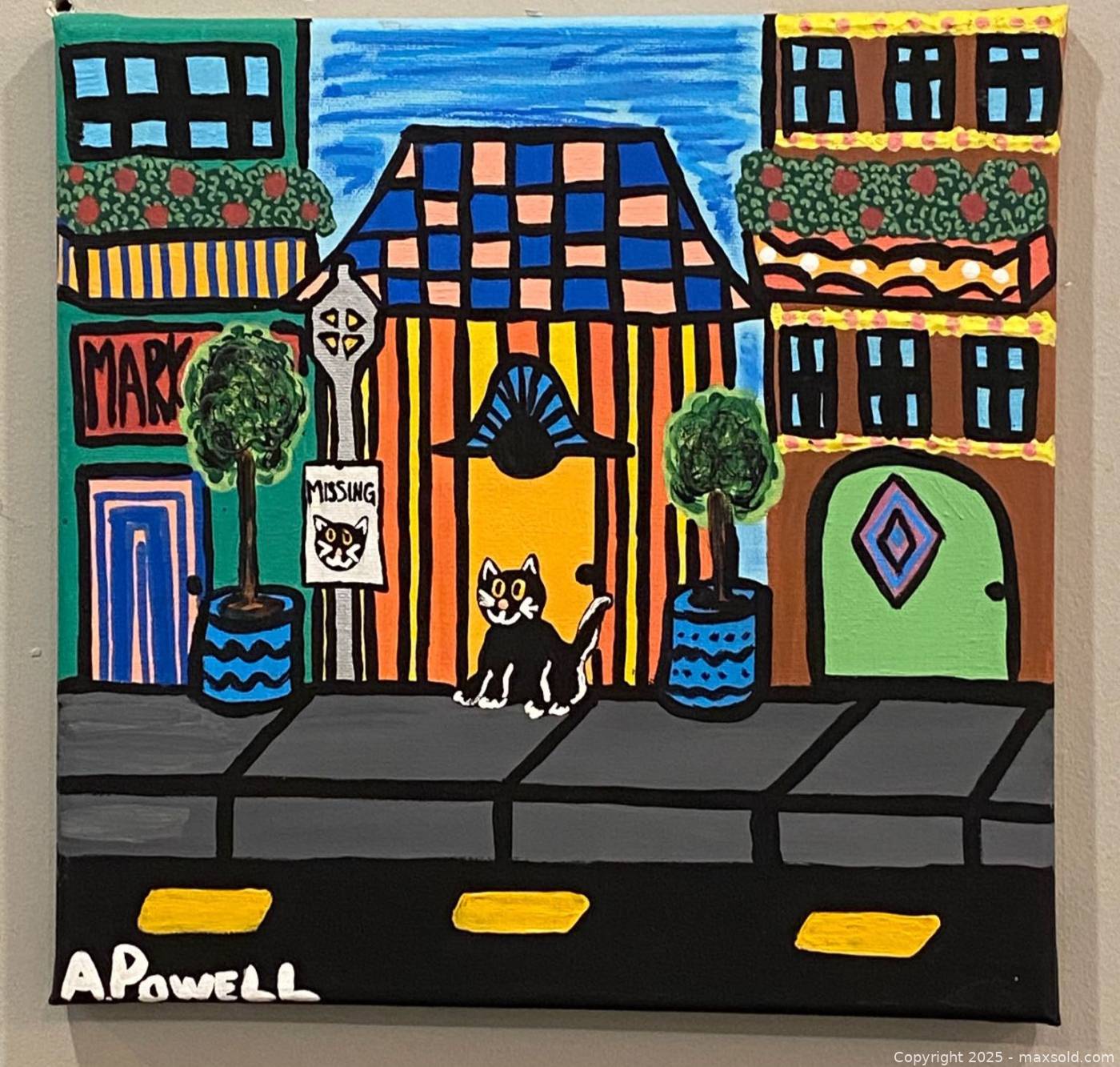 Alexandra Powell 12x12 folk art acrylic painting | Maxsold