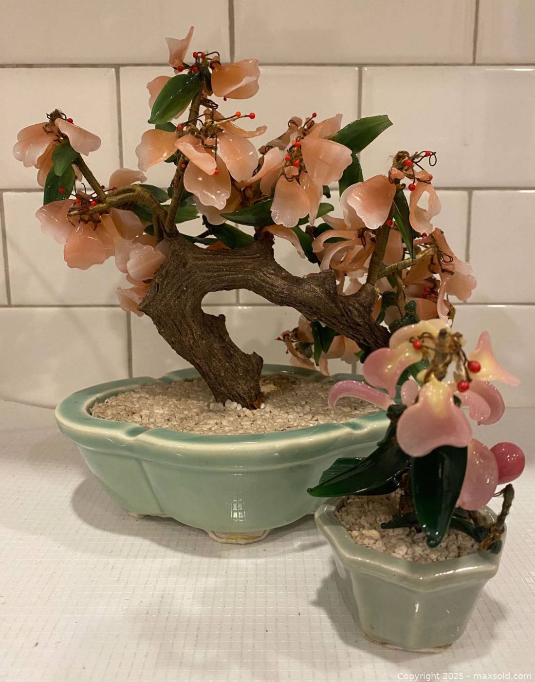 Vintage Chinese Jade & Glass Bonsai Tree Sculptures | Maxsold