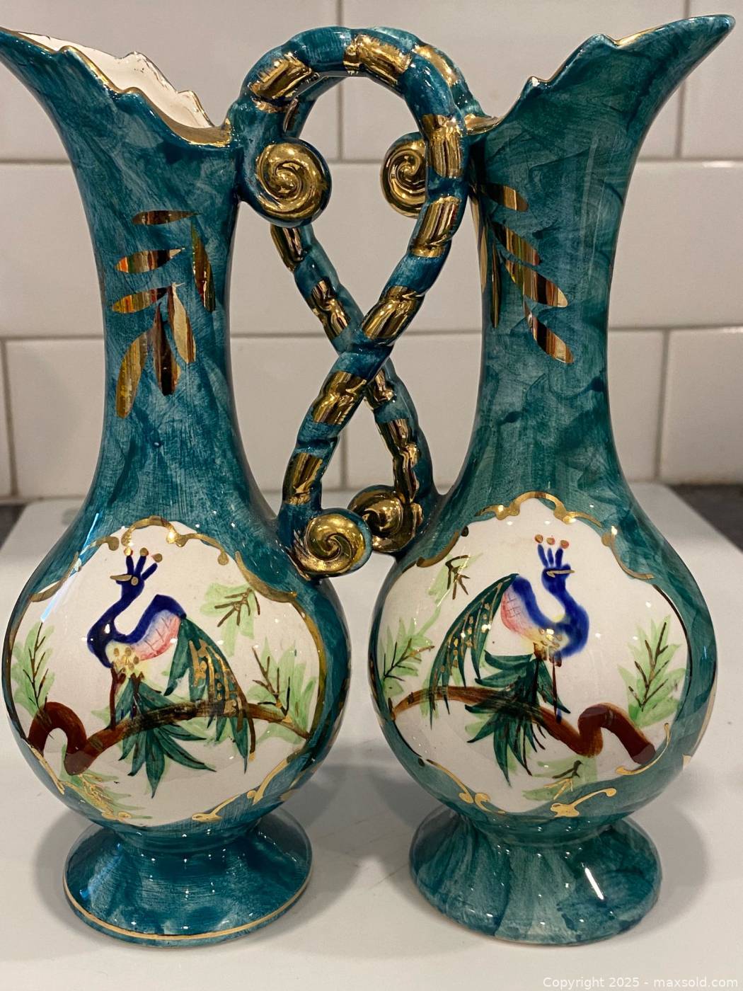 Vintage Japanese Peacock Ceramic Pitcher Vases | Maxsold