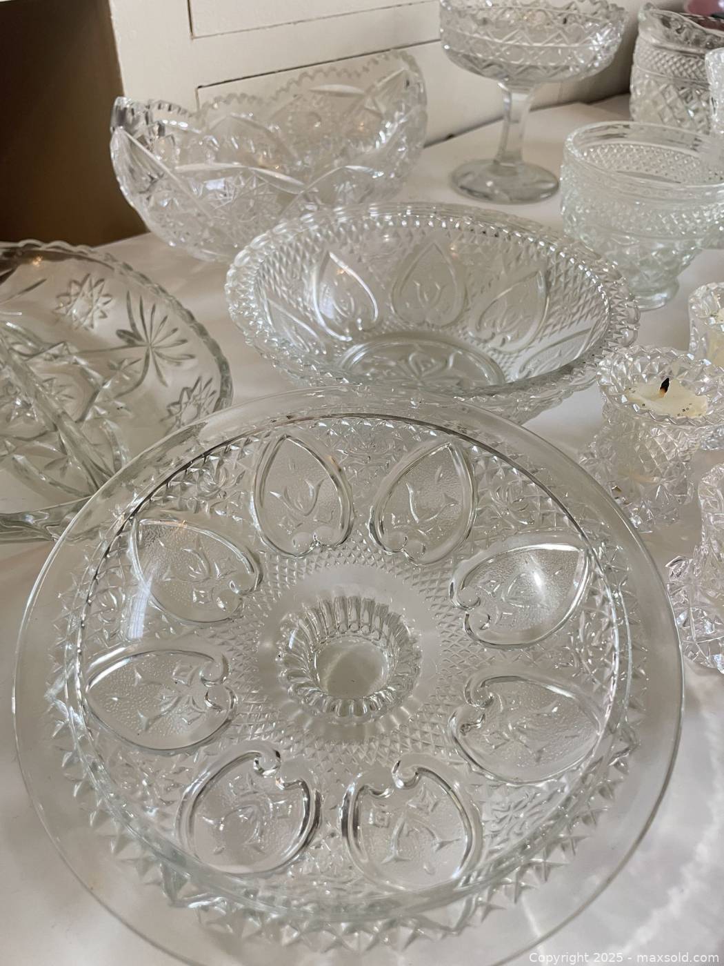 Clear pressed & cut glass serving pieces, 18pcs | Maxsold