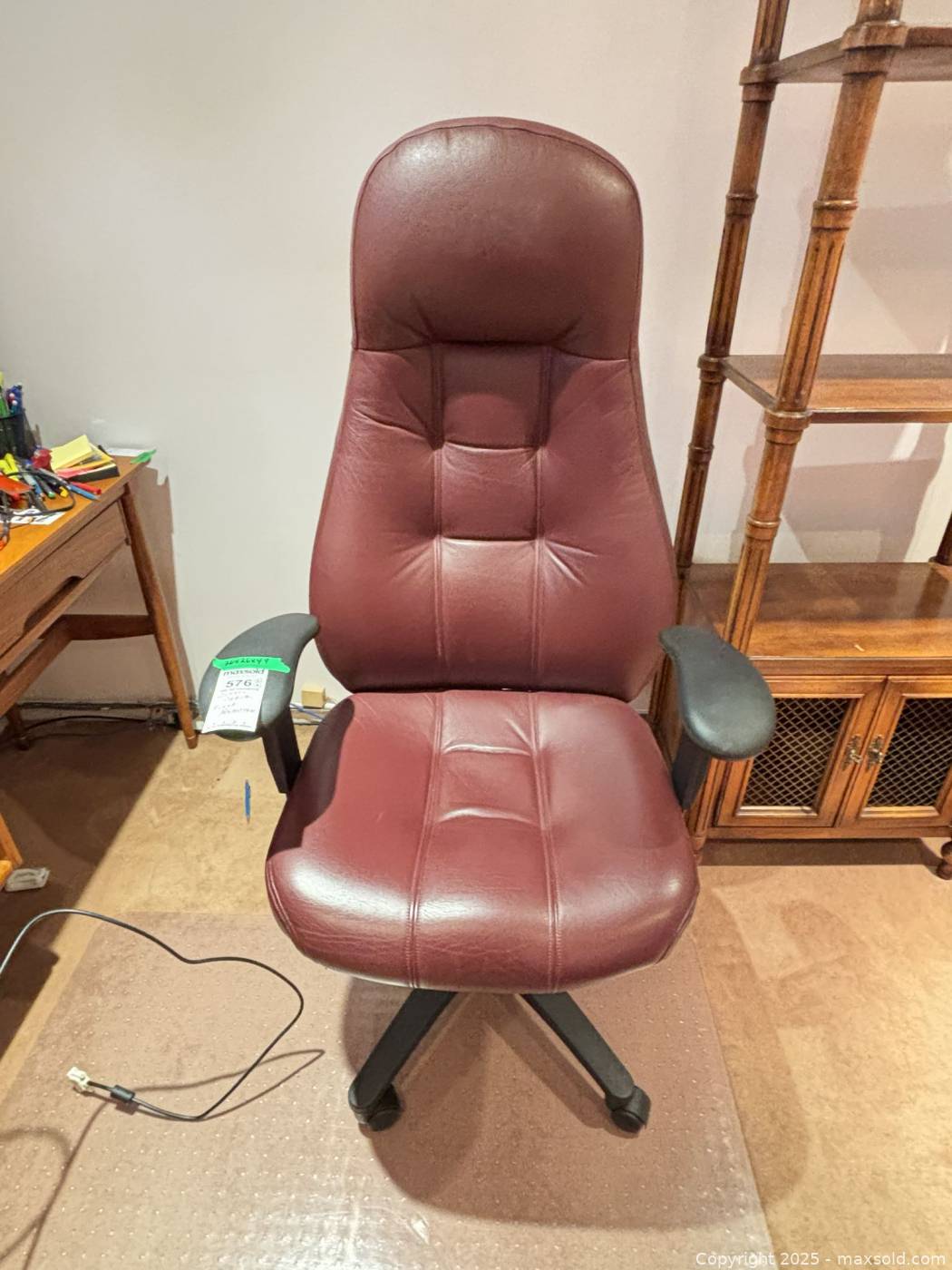 Burgundy high-back executive office chair & floor mat | Maxsold
