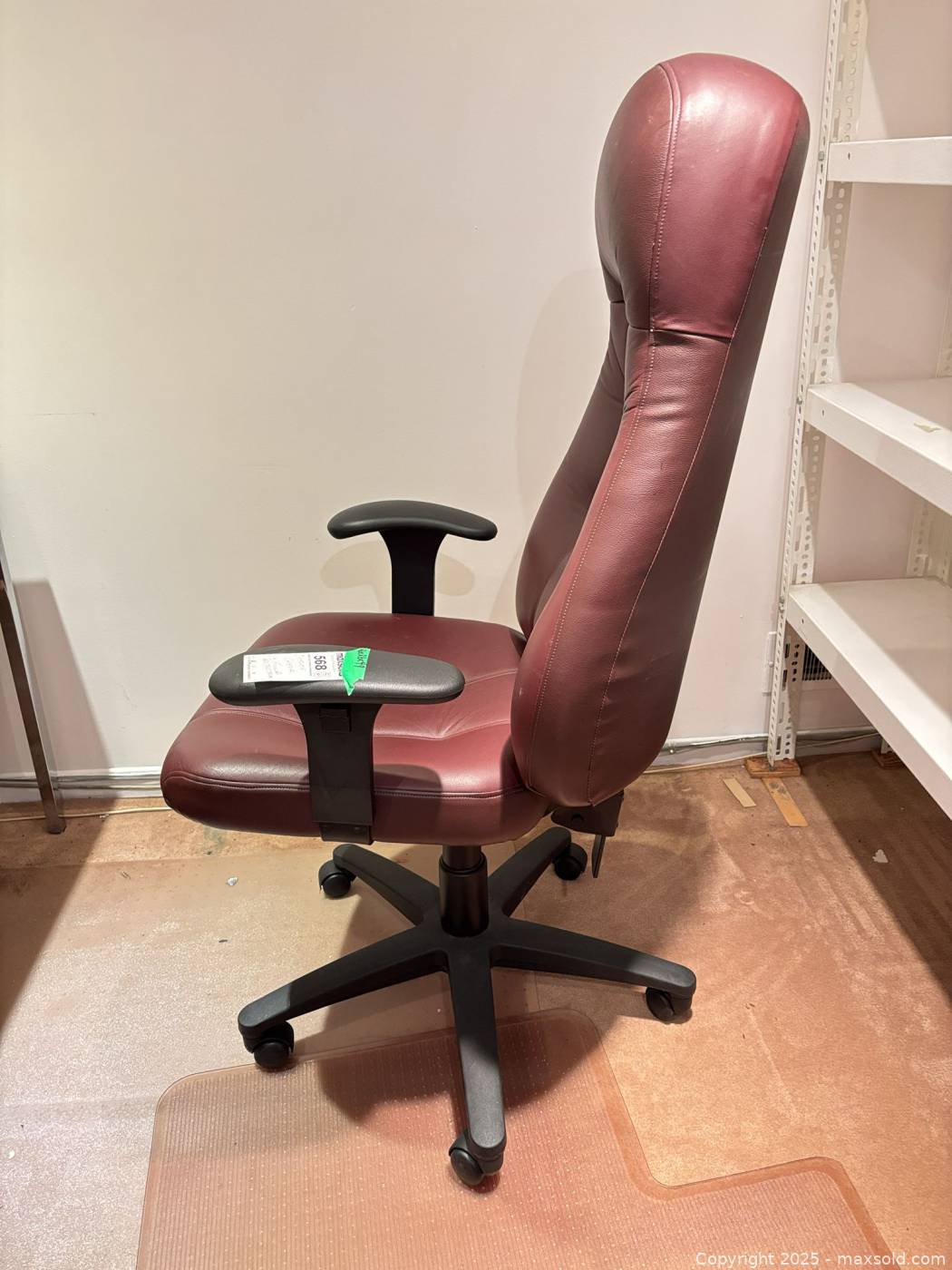 High-back burgundy faux leather office chair with two floor protectors ...