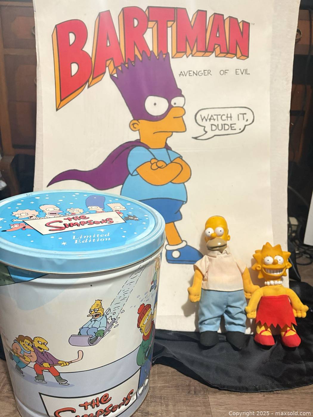 Simpsons Homer & Lisa Plush, Bartman Poster, Winter Tin | Maxsold