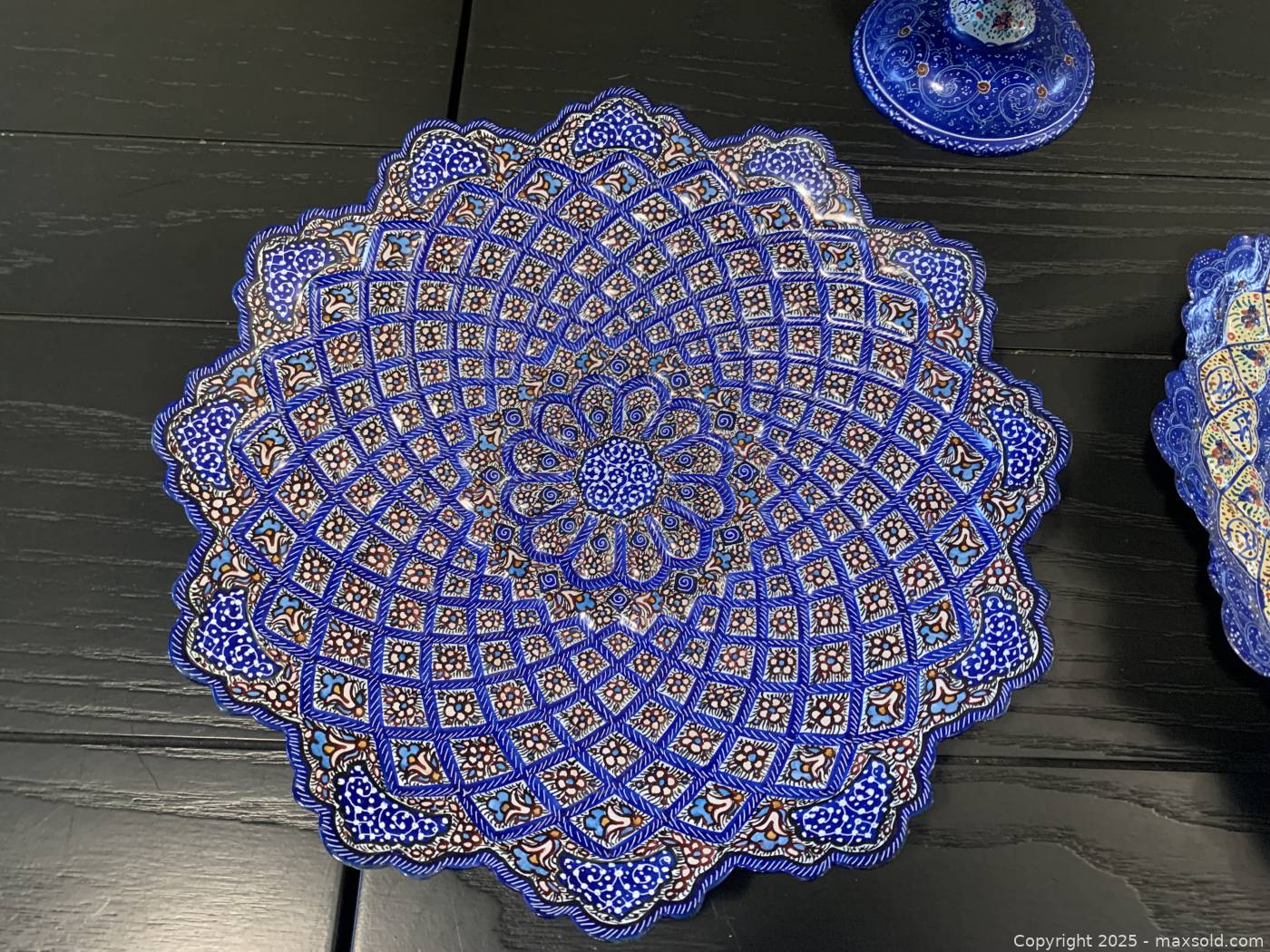 Set of 5 Persian Minakari Enameled Metal Plates and Footed Compote ...