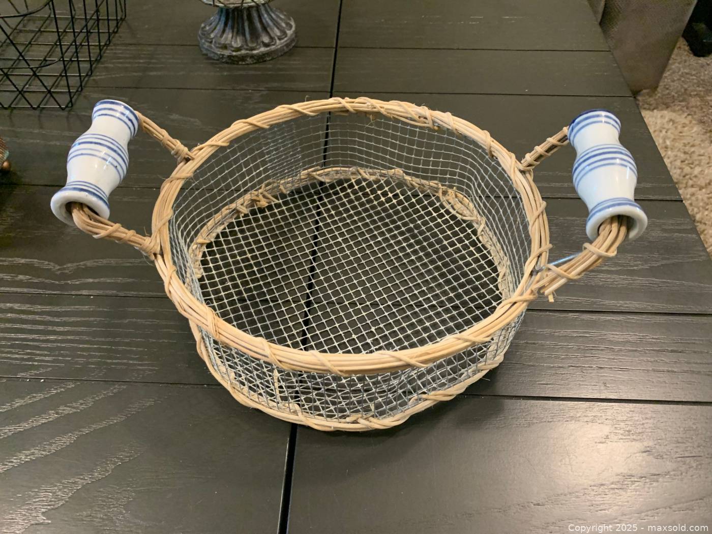 Rustic wire & wicker baskets, set of 5 | Maxsold