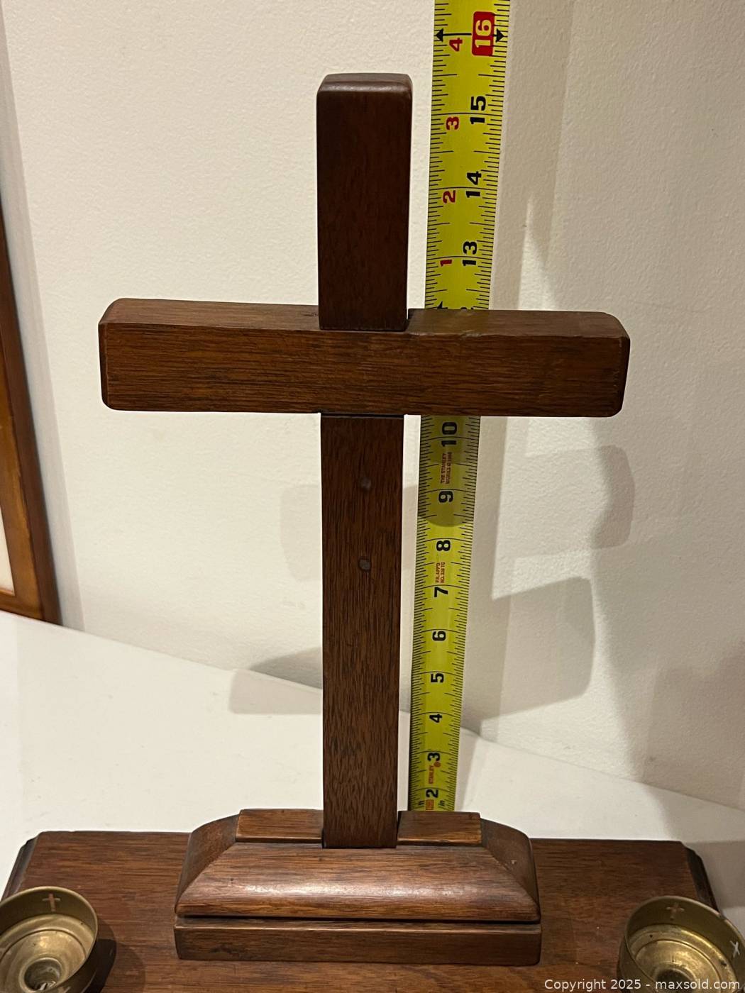 Wooden Cross With Brass Candle Holders | Maxsold